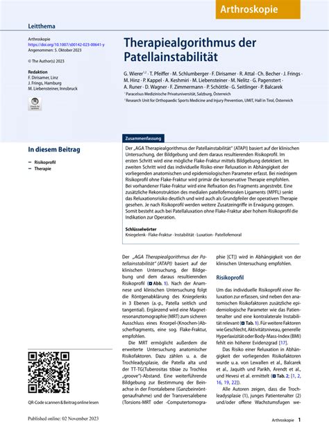PDF Therapiealgorithmus der PatellainstabilitätTreatment algorithm