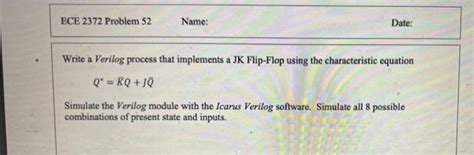 Solved Ece 2372 Problem 52 Name Date Write A Verilog
