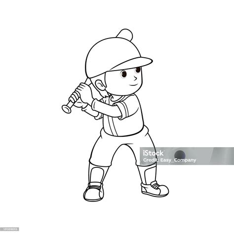 흰색 배경에 고립 된 야구 방망이를 들고 야구 선수의 벡터 그림 유치원 아이 색칠 활동 워크 시트 비교 그림 낙서 예술 프로젝트 첫 번째 단어 책 또는 플래시 카드 색칠놀이