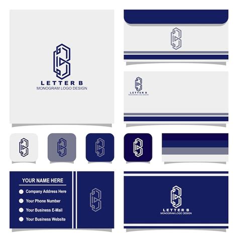 봉투 및 명함 서식 파일이 있는 크리에이 티브 문자 B 모노그램 로고 디자인 프리미엄 벡터