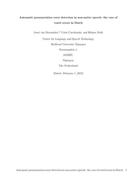 Pdf Automatic Pronunciation Error Detection In Non Native Speech The Case Of Vowel Errors In
