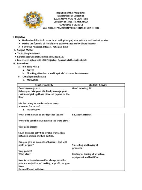 Calculating Simple Interest Formulas Examples And Group Activity Solutions Pdf Interest