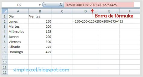 Simplexcel Fórmula De Suma En Excel