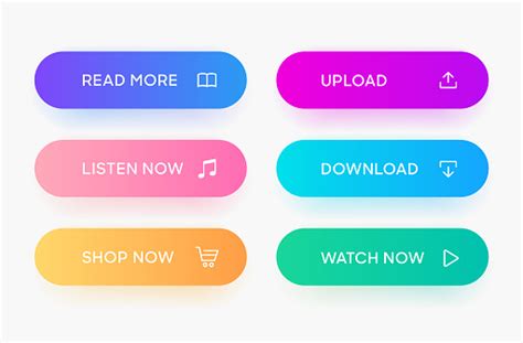 3d Click Here Web Buttons Set Of Action Button Hand Cursor And Arrow Pointing Click Link Buttons