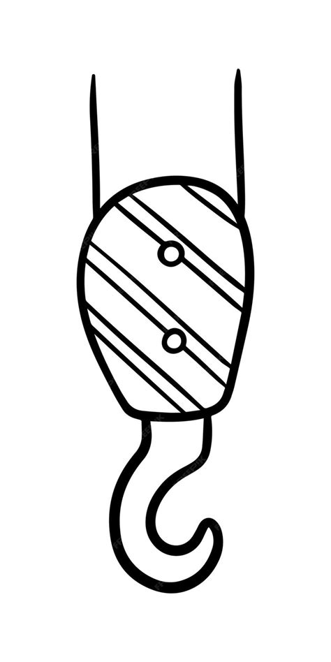 집을 짓는 동안 무거운 무게를 들기 위한 리프팅 후크 선형 만화 색칠 프리미엄 벡터