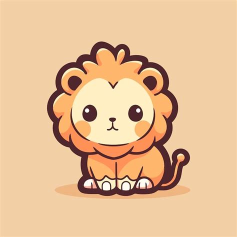 Lion De Dessin Animé Mignon Sur Fond Beige Vecteur Premium