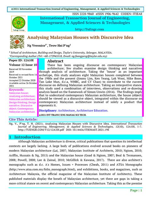 analysing malaysian houses with discursive idea pdf discourse space