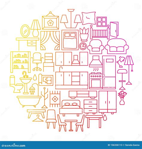 furniture line icon circle design stock vector illustration of flat dining 156336113