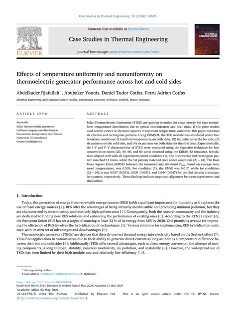 Pdf Effects Of Temperature Uniformity And Nonuniformity On Thermoelectric Generator