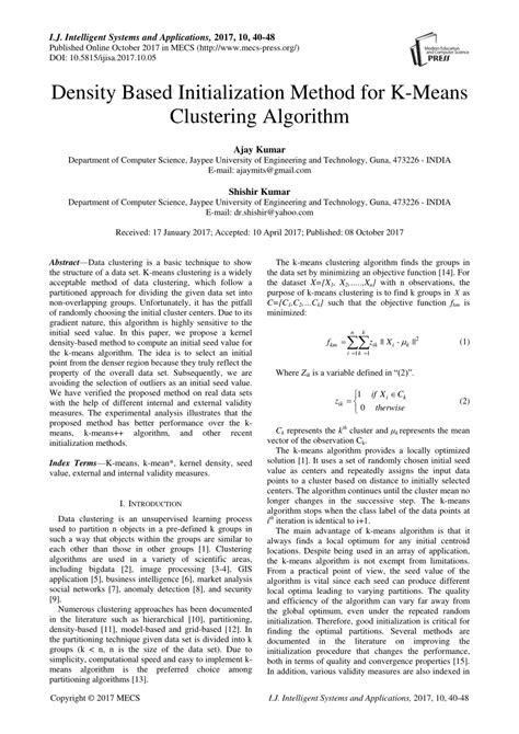 Pdf Density Based Initialization Method For K Means Clustering Algorithm