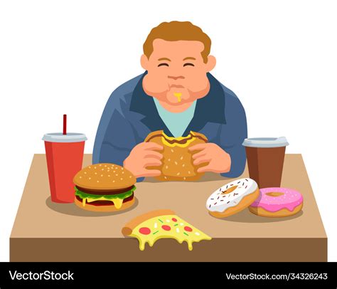 Obesity Infographic With Fat Man Eating Junk Food Vec