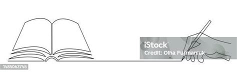 손은 책 한 줄 그림 통합 문서에 손으로 그린 메모 수업 요약 연속 윤곽을 씁니다 미니멀리스트 디자인 심플한 장식 책 쓰기 개념 템플릿 개요 편집 가능한 획 색칠한 이미지에