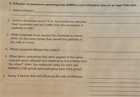 Solved II Diffusion Of Potassium Permanganate KMNO And Chegg Com