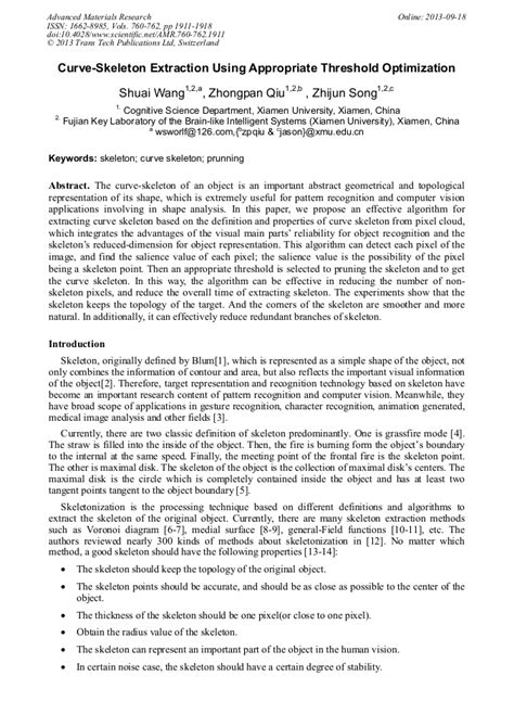 Curve Skeleton Extraction Using Appropriate Threshold Optimization