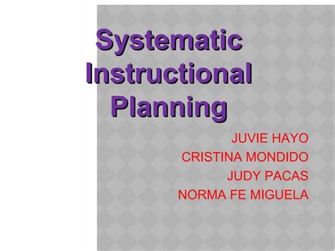 Systematic Instructional Planning Ppt