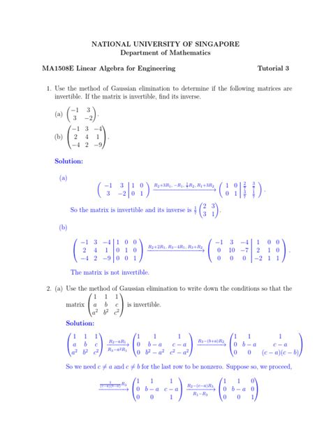 Tutorial 3 Solution Pdf Matrix Mathematics Functions And Mappings