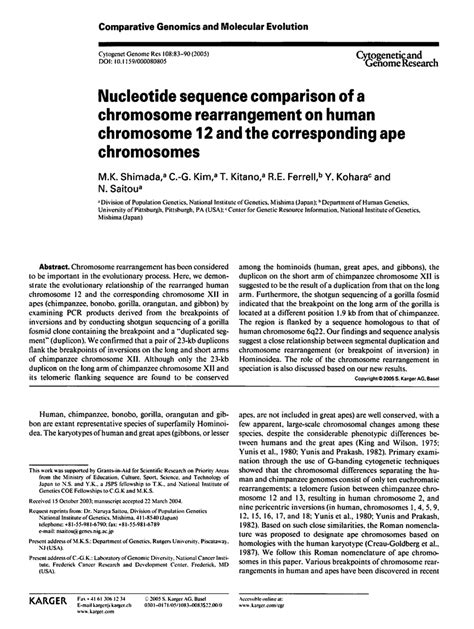 Pdf Nucleotide Sequence Comparison Of A Chromosome Rearrangement On