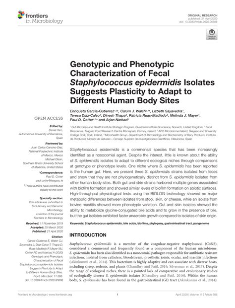 Pdf Genotypic And Phenotypic Characterization Of Fecal Staphylococcus Epidermidis Isolates