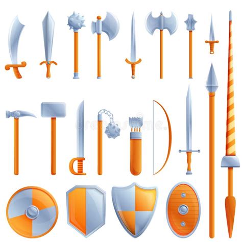 Cartoon Set Icons Of Old Weapons Stock Vector Illustration Of Icons