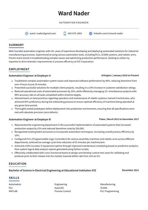 Automation Engineer Resume Cv Example And Writing Guide