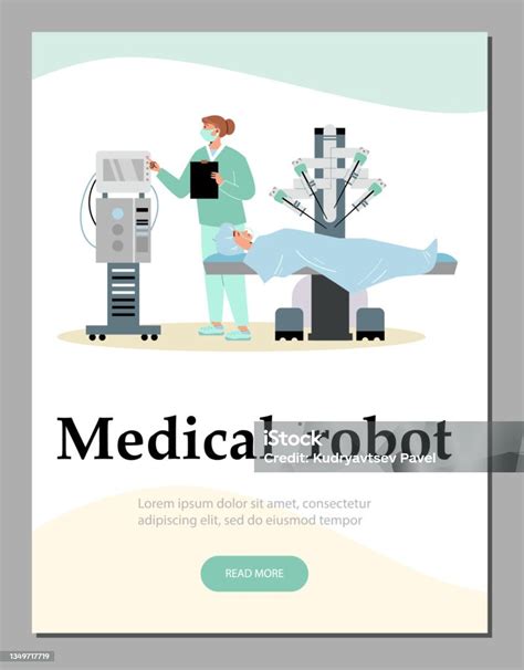 Robot Medis Dan Spanduk Atau Poster Bedah Robot Ilustrasi Vektor Datar Robot Medis Dan Spanduk Atau Poster Bedah Robot Ilustrasi Vektor Datar