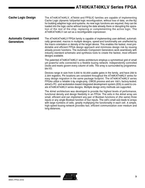At40k40lv Datasheet Fpga Equivalent Atmel