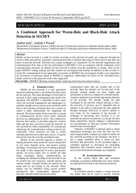 Pdf A Combined Approach For Worm Hole And Black Hole Attack Detection In Manet