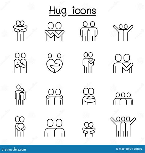 Lover Hug Friendship Relationship Icon Set In Thin Line Style Stock