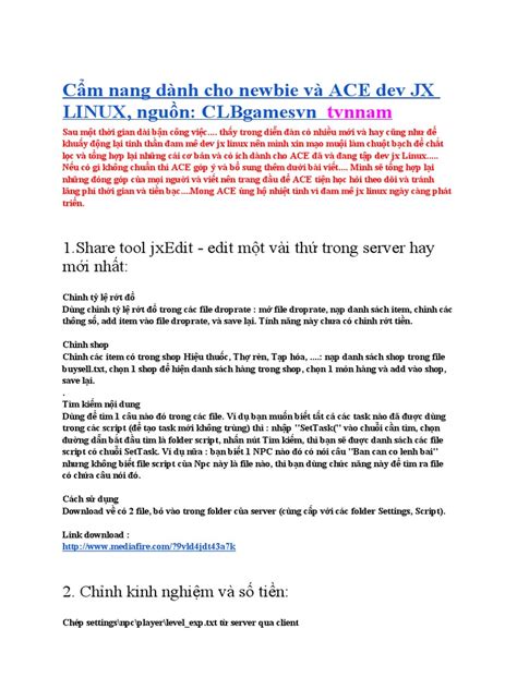 Cẩm Nang Dành Cho Newbie Và Ace Dev Jx Linux Nguồn Clbgamesvn Tvnnam Pdf