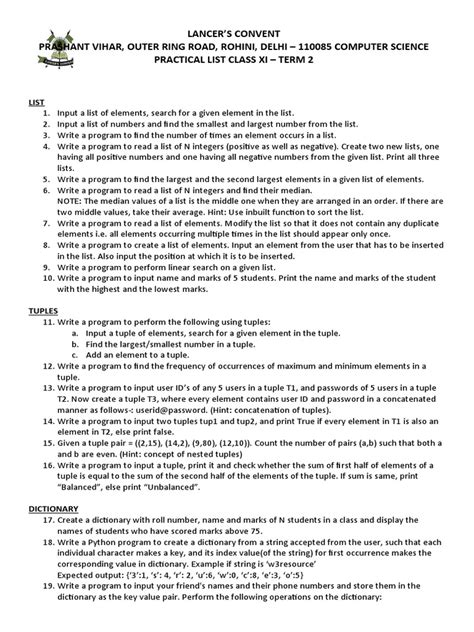 Cs Xi Practical File Questions Term 2 Pdf String Computer