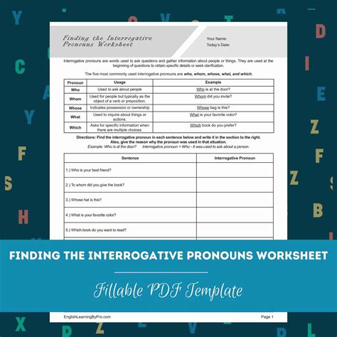 Finding The Interrogative Pronouns Worksheet Editable Fillable