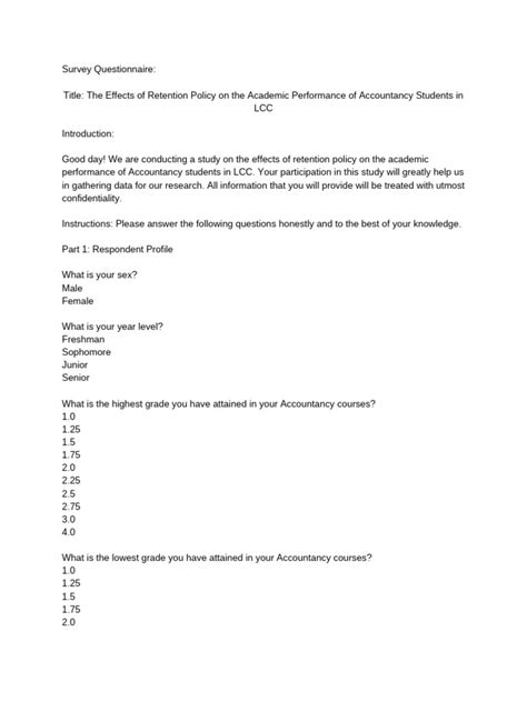 Survey Questionnaire Pdf Questionnaire Behavior Modification