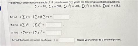 Solved 10 Points A Simple Random Sample Of 11 Paired