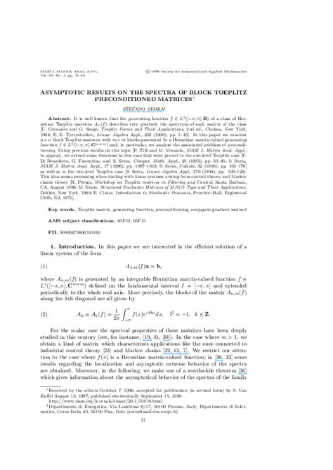 Pdf Asymptotic Results On The Spectra Of Block Toeplitz