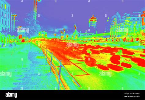 Infrared View Of Heavy Fast Moving Traffic Motion Infrared Map Stock