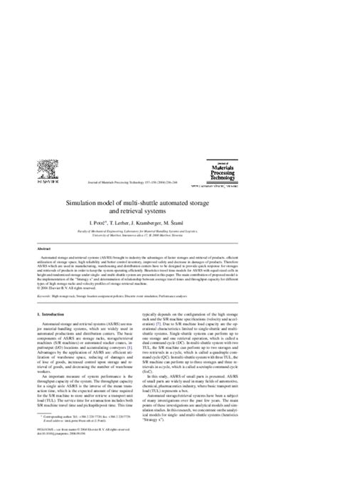 Pdf Simulation Model Of Multi Shuttle Automated Storage And Retrieval