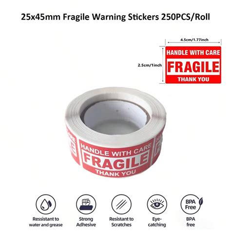 25x45mm Fragile Warning Stickers For Shipping Fragile Handle With Care