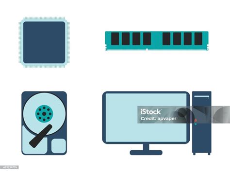 Cpu Ram 하드 디스크 및 컴퓨터 아이콘입니다 평면 벡터 일러스트 레이 션 0명에 대한 스톡 벡터 아트 및 기타 이미지 0명 네트워크 서버 누름 버튼 Istock