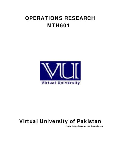 Pdf Mth601 Operations Research