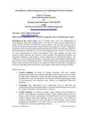 Fundamentals Of Electromagnetics In Computing And Wireless Course Hero