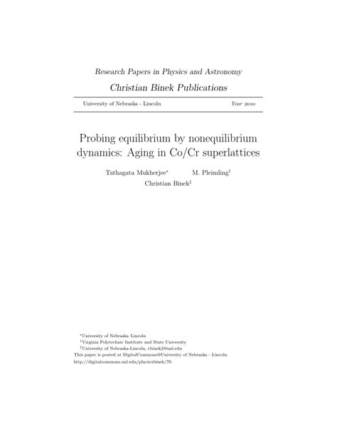 Pdf Probing Equilibrium By Nonequilibrium Dynamics Aging In Cocr
