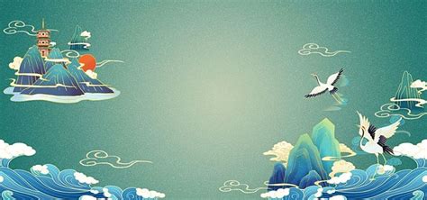 國潮山水仙鶴藍色中國風背景 國潮 中國風 簡約背景圖片和桌布免費下載 En 2025 Biombos Plantas