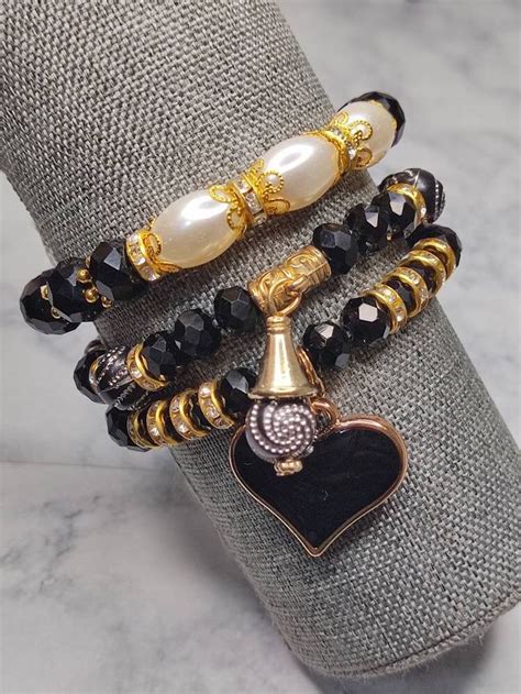 3 Pieces Black Beaded Bracelet Women Beadead Charm Bracelet