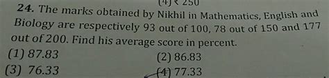 Begin Array L Text 24 The Marks Obtained By Nikhil In Mathematics English And