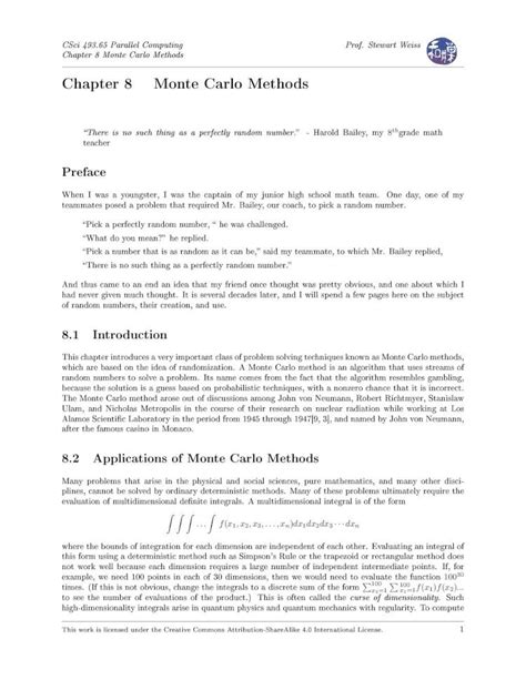 Pdf Chapter 8 Monte Carlo Methods · Problems That Can Only Be Solved Using Monte Carlo Methods