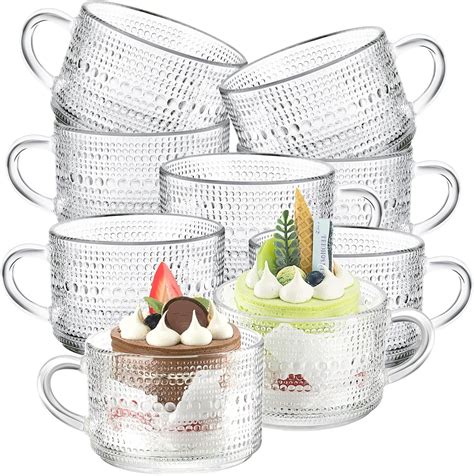Eccliy 10 Pcs Vintage Coffee Mugs 14 Oz Glass Stackable Tea