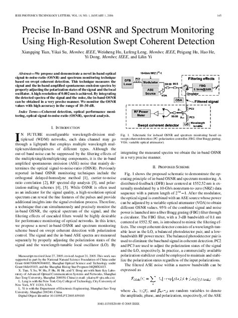 Pdf Precise In Band Osnr And Spectrum Monitoring Using High Resolution Swept Coherent Detection
