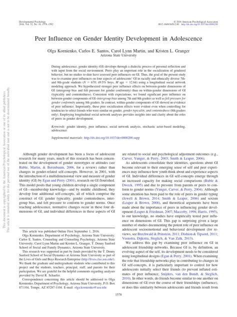 Peer Influence On Gender Identity Development In Adolescence Pdf
