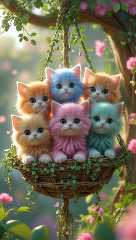 A Group Of Five Adorable Fluffy Kittens Gatti E Gattini Bimbi