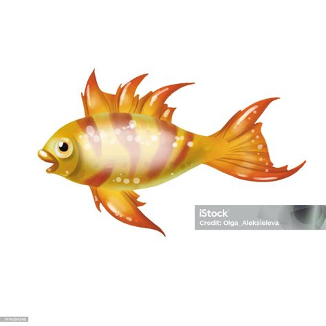 귀여운 수중 단일 물고기 화려한 디자인 벡터 만화 수족관 캐릭터 인쇄를 위해 흰색 배경에 격리된 재미있는 해양 생물 어린이 발달 게임 디자인을 위한 손으로 그린 요소 강에